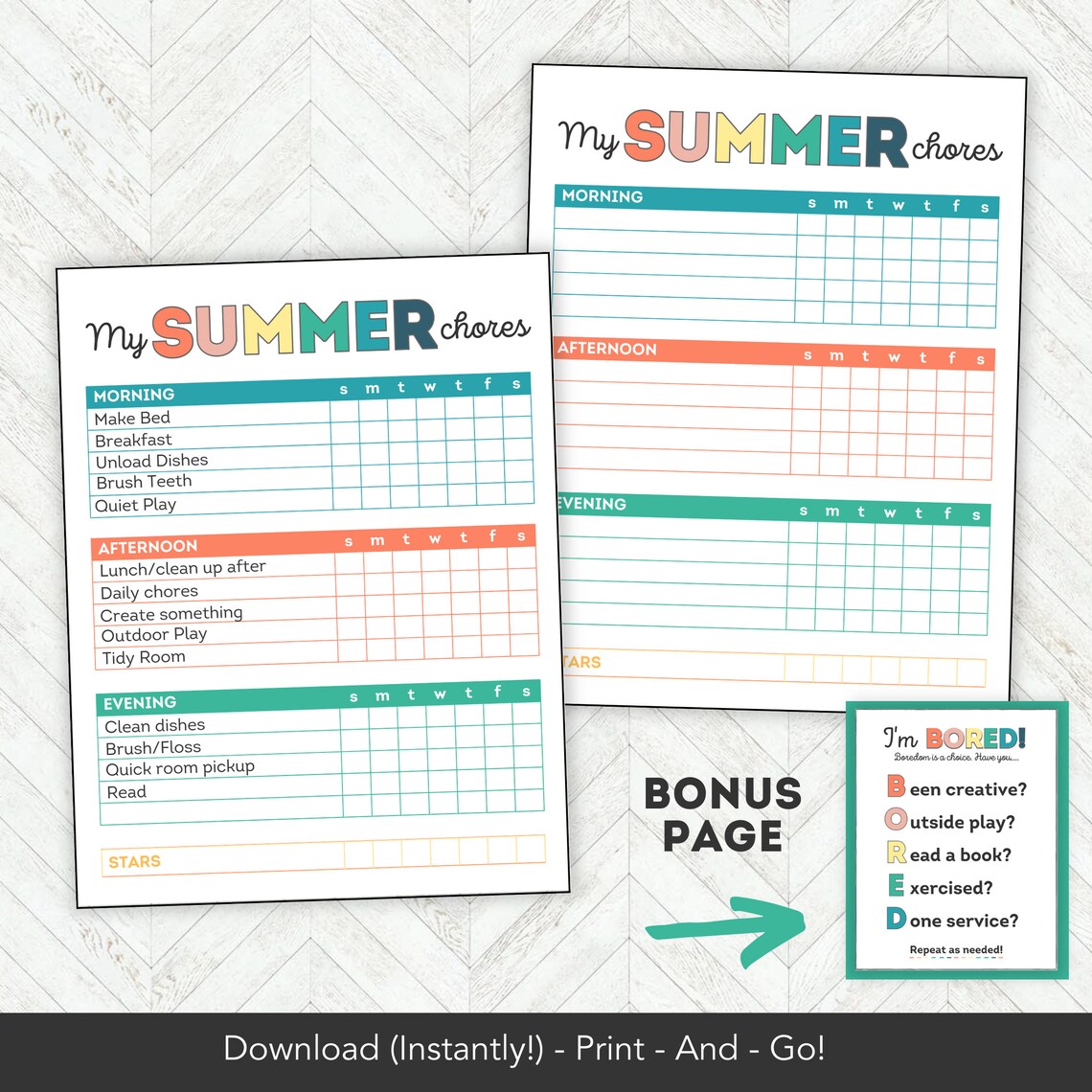 2025 Summer Calendar, Summer Planner Bundle, Kids Chore Chart, Summer ...