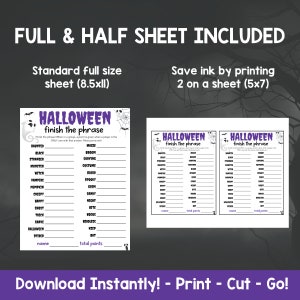 Halloween Finish the Phrase Game, Halloween Printable Games for Kids ...