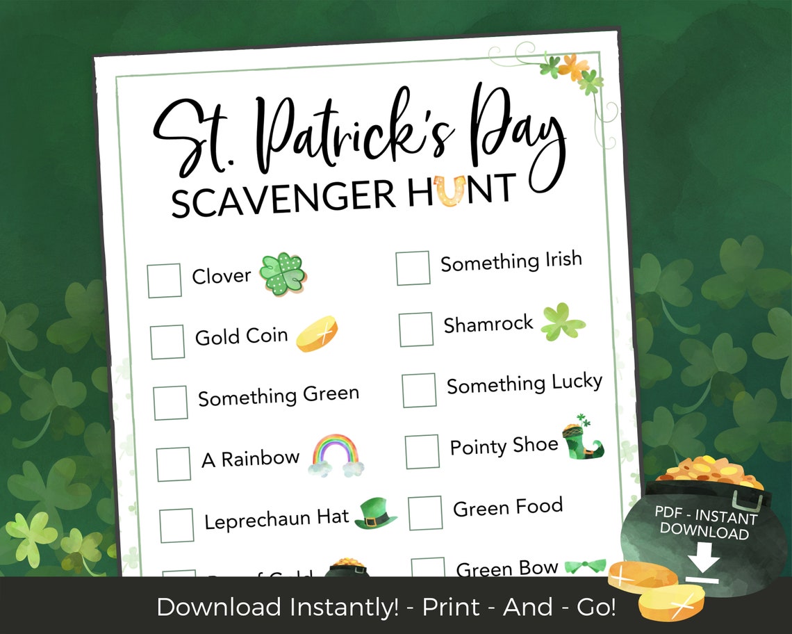 St Patricks Day Game Scavenger Hunt Activity St Paddys Day | Etsy