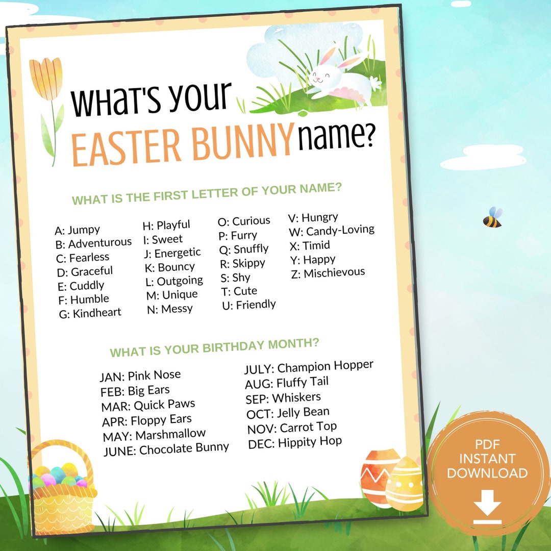 Whats Your Easter Bunny Name Easter Game, Easter Printable Game for ...