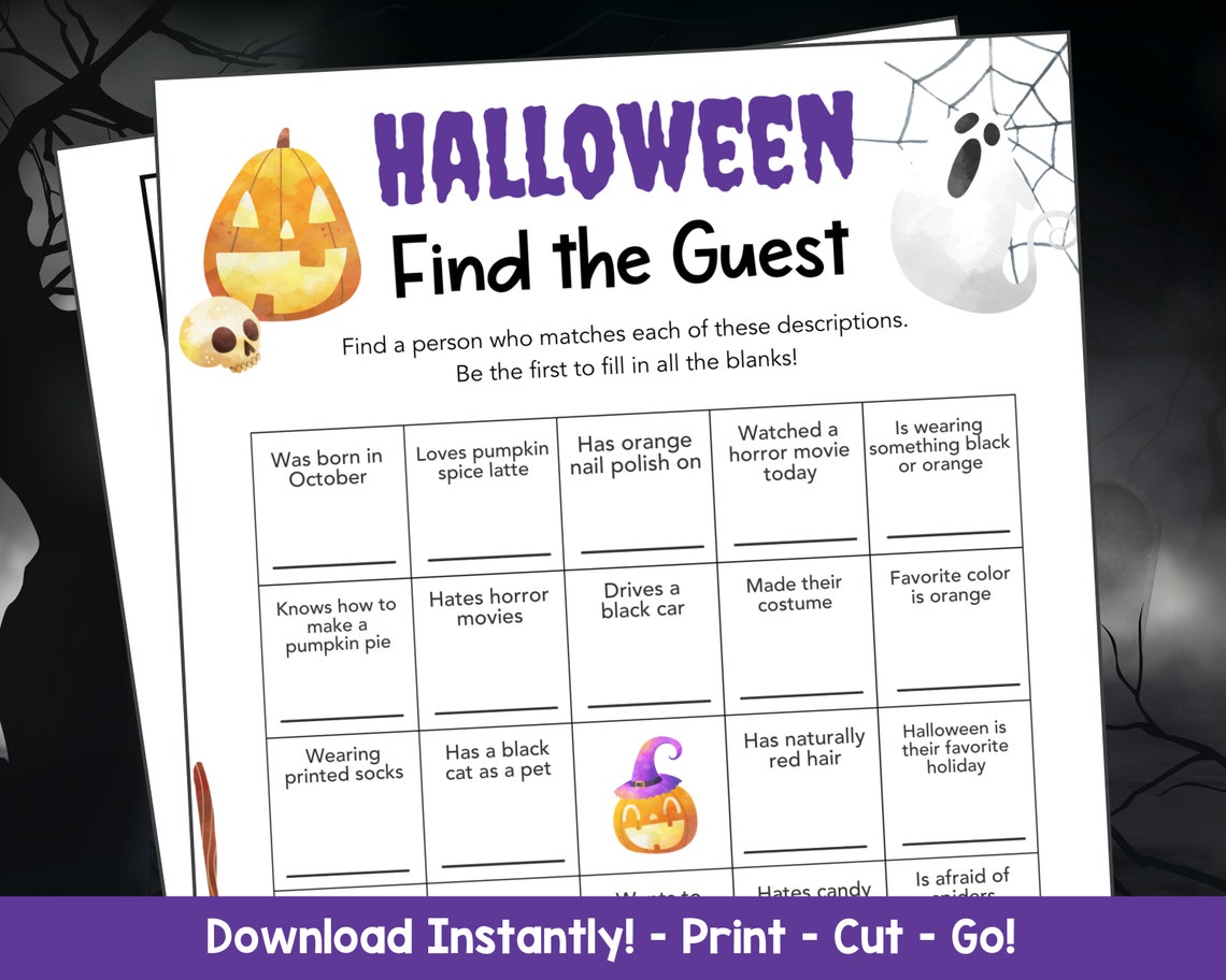Find the Guest Bingo Halloween Printable Halloween Party - Etsy