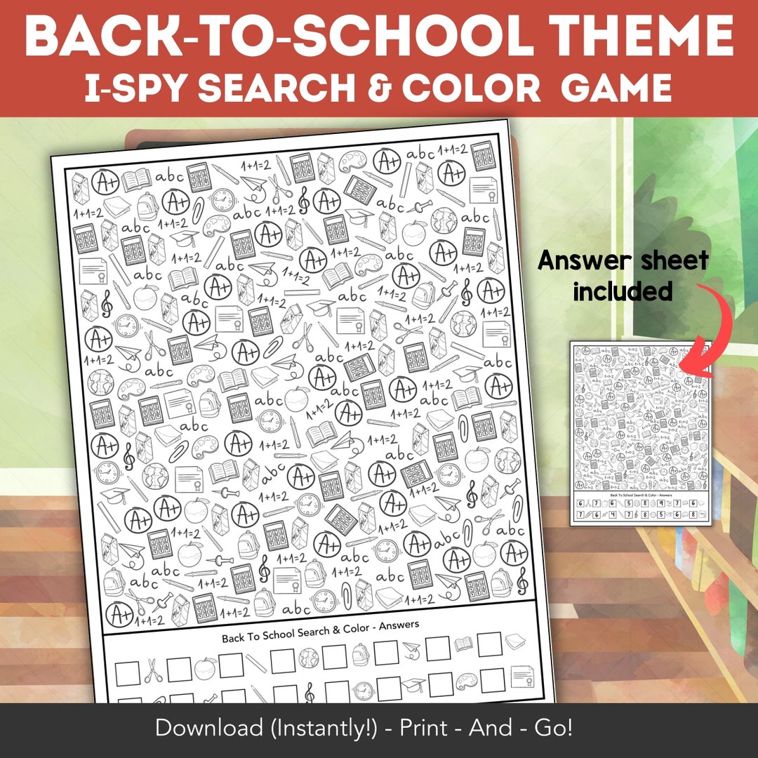 Back to School I Spy Kids Activity, I Spy Coloring Page Worksheet ...