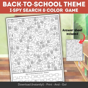 Back to School I Spy Kids Activity, I Spy Coloring Page Worksheet ...