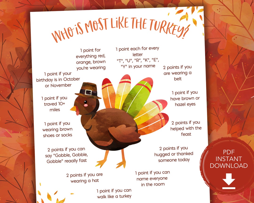Turkey Thanksgiving Game for Kids and Adult Parties Instant - Etsy