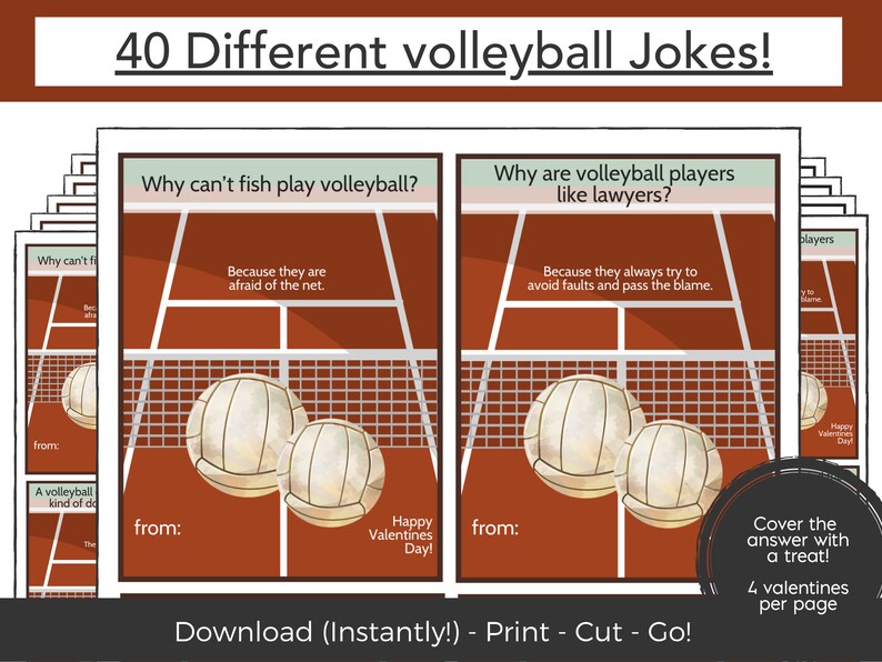 Volleyball Printable Valentine Cards for Kids Kids Valentines - Etsy