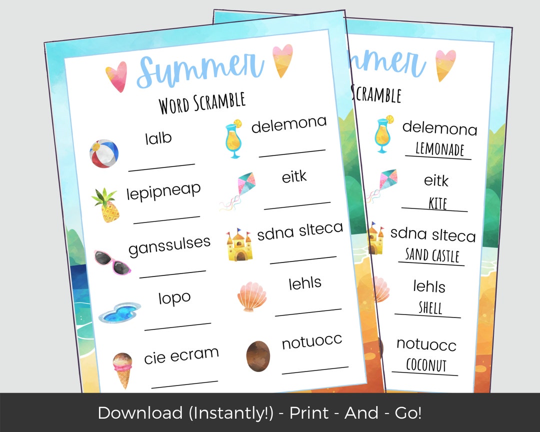 Summer Word Scramble, Printable Summer Games for Kids, Word Search ...