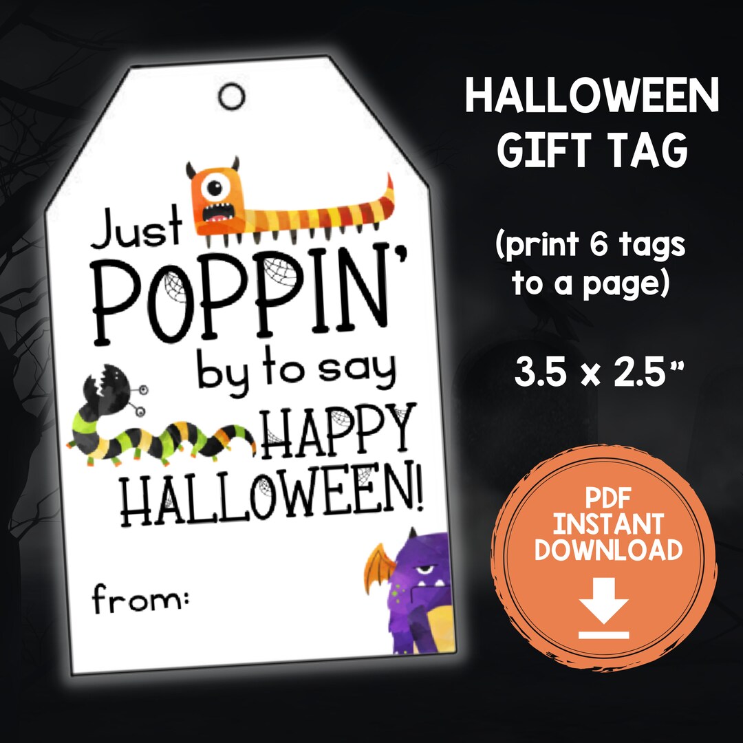 Halloween Popcorn Gift Tag, Printable Halloween Party Favor Tags ...