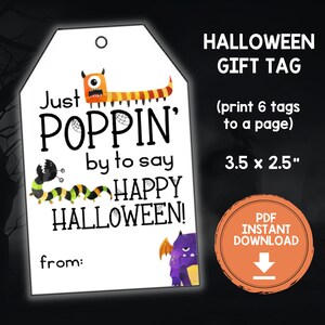 Halloween Popcorn Gift Tag, Printable Halloween Party Favor Tags ...