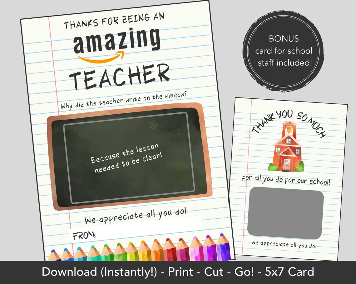 Teacher Appreciation Gift Card Holder Teacher Gift Printable | Etsy