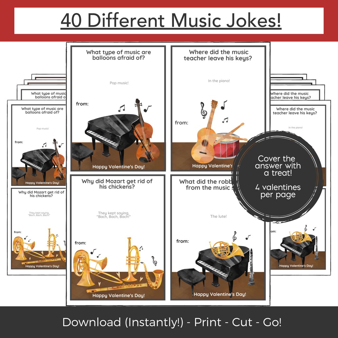 Music Printable Valentine Cards for Kids, Kids Valentine Cards, Musical ...