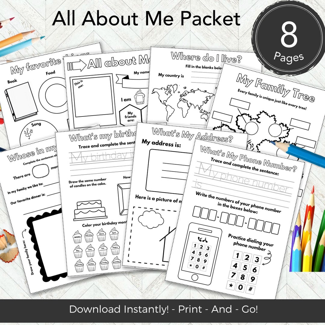 Life Skills Worksheets, All About Me Template, Kindergarten Homeschool ...