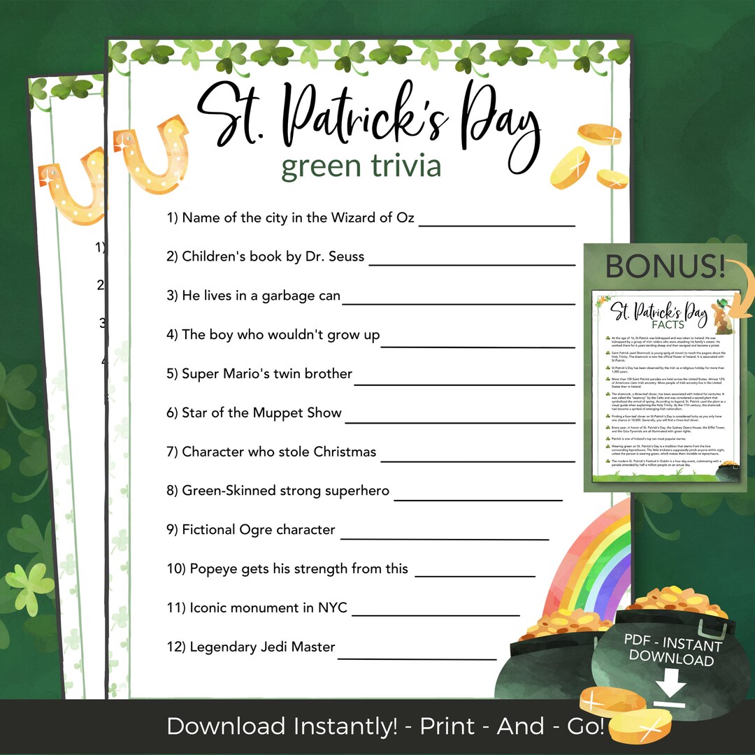 St Patricks Day Trivia, St Patricks Day Game for Kids Class Family or ...