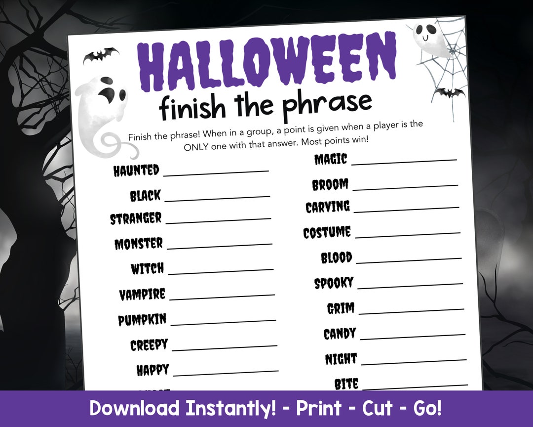 Halloween Finish the Phrase Game Halloween Printable Games - Etsy