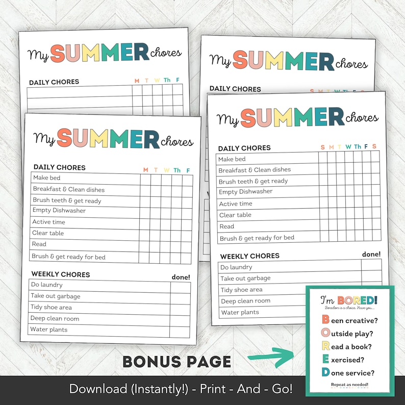 2025 Summer Calendar, Summer Planner Bundle, Kids Chore Chart, Summer ...