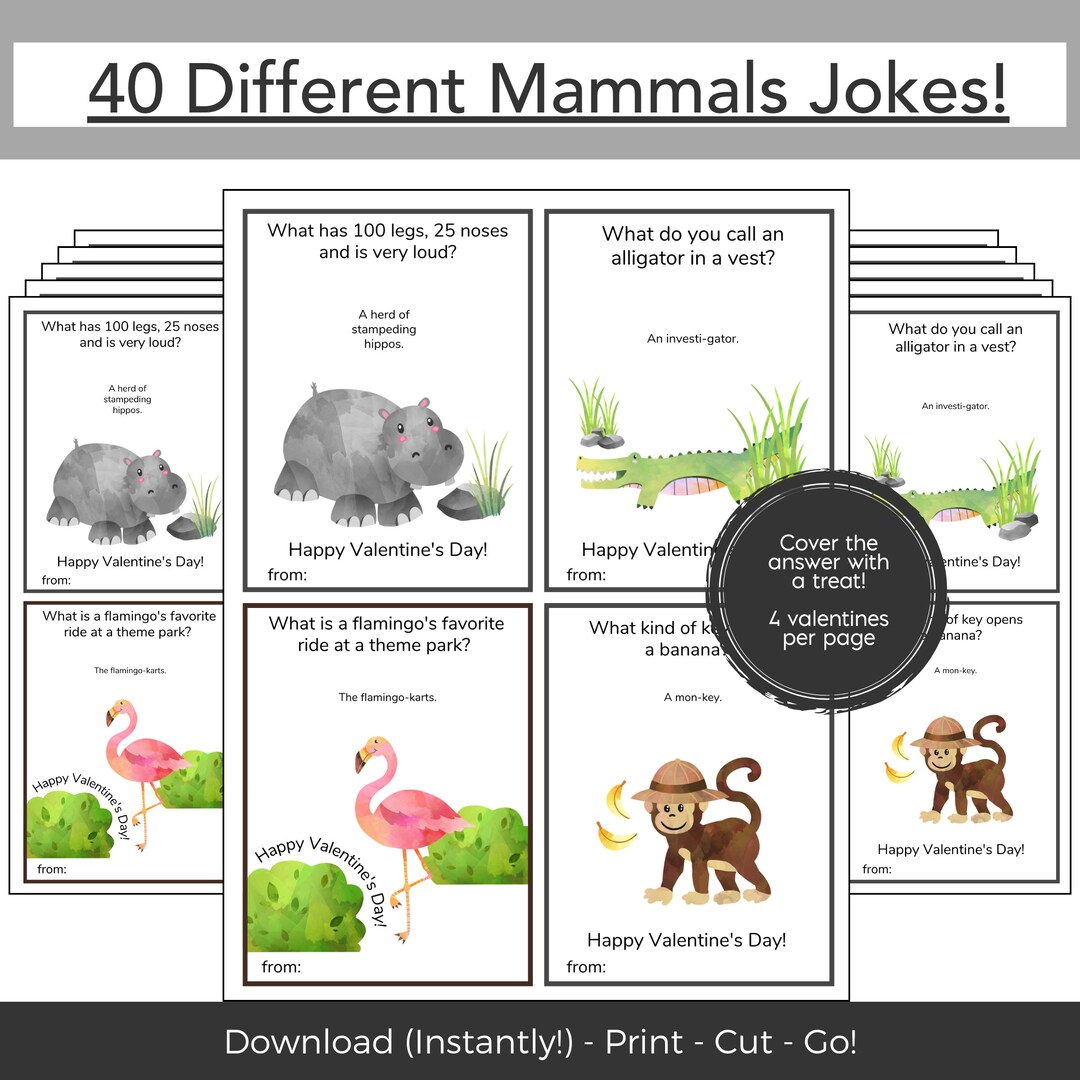 African Safari Animals Valentine Cards for Kids, Monkey Alligator Joke ...