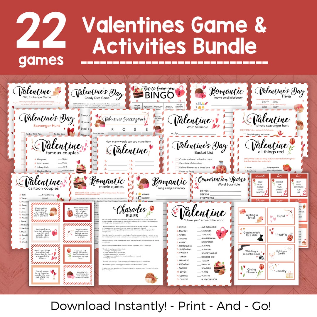 Valentines Day Games Bundle, Printable Valentine Party Games for Kids ...