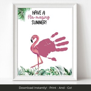 Handprint Flamingo Craft, Printable Summer Handprint Art, End of School ...