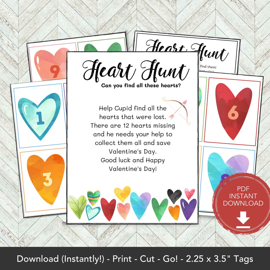 Valentines Scavenger Hunt for Kids, Printable Treasure Hunt, Heart Hunt ...