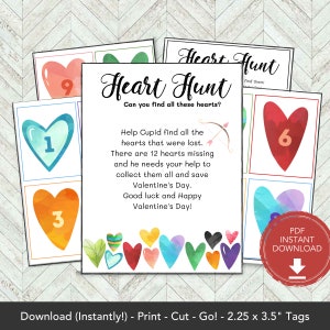 Valentines Scavenger Hunt for Kids, Printable Treasure Hunt, Heart Hunt ...