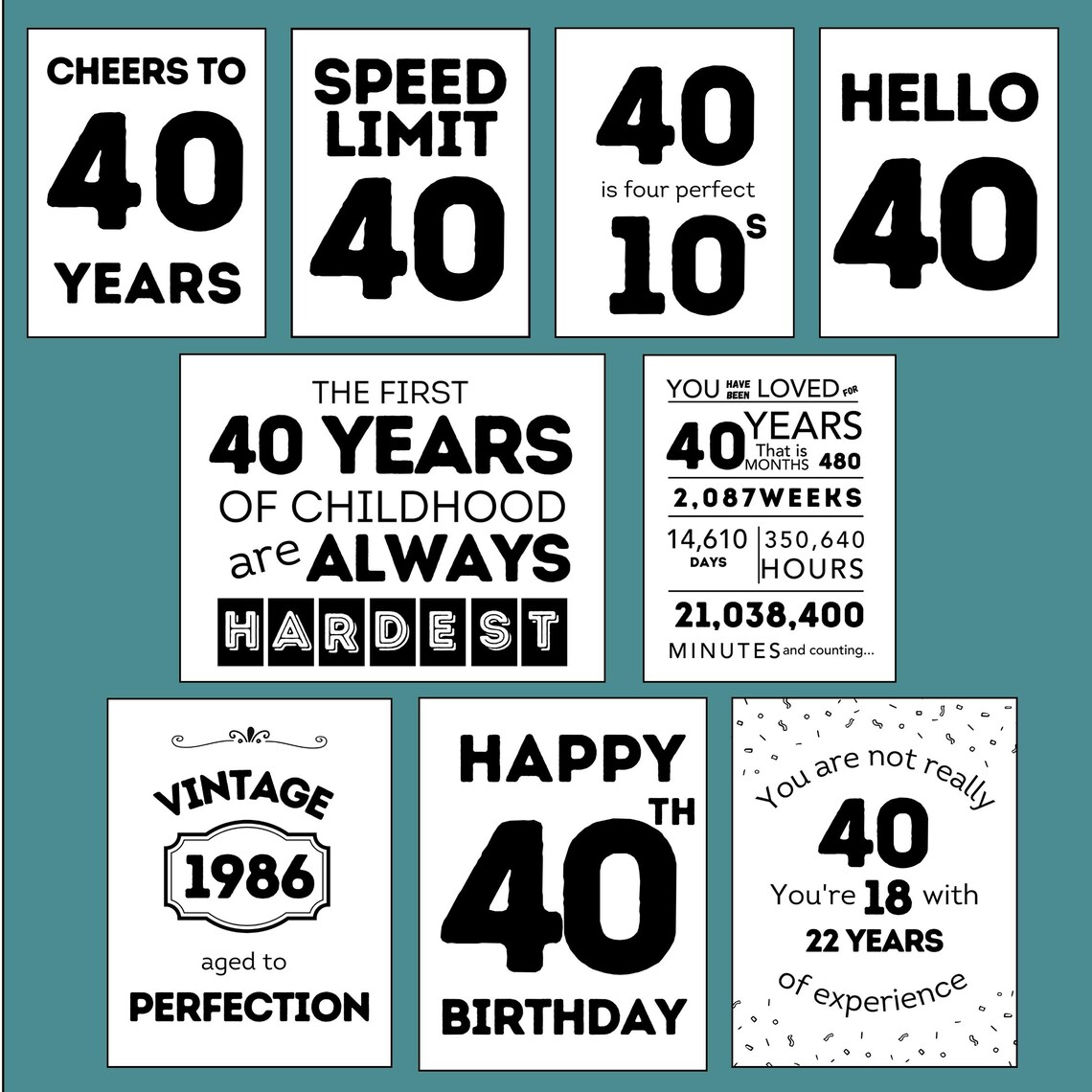 Printable 40th Birthday Decoration for Women, Happy 40th Birthday Party ...