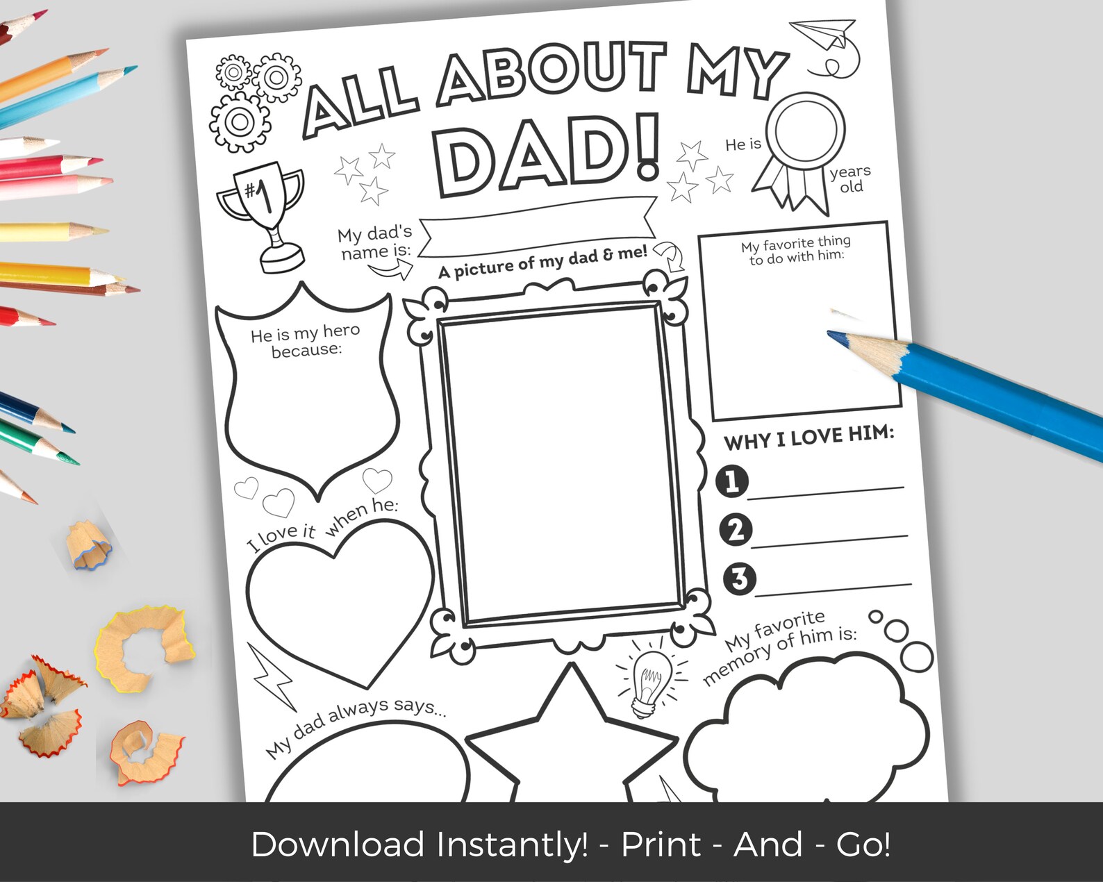 Printable All About My Dad Questions Template Dad Father Day | Etsy