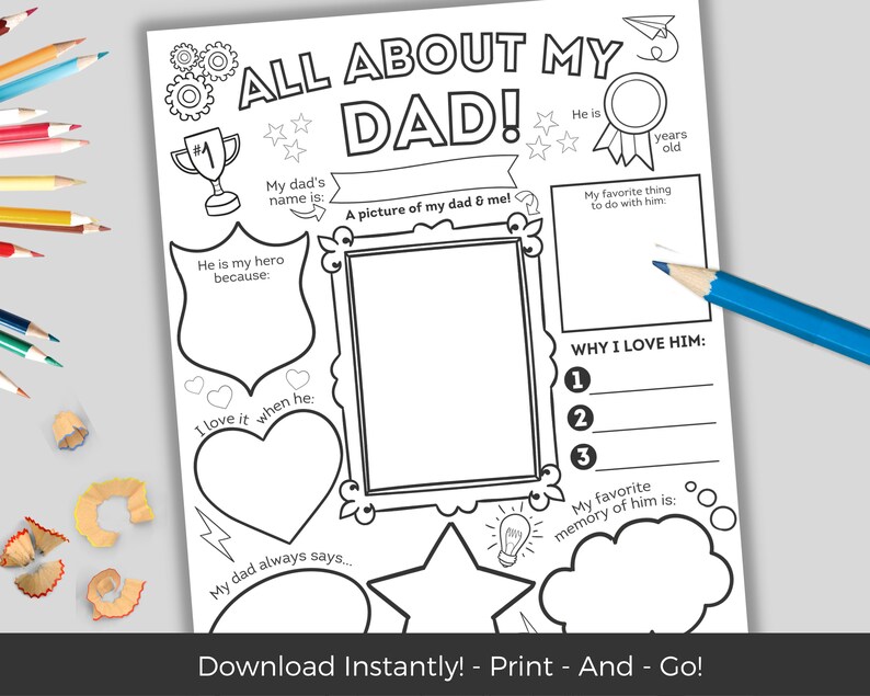 Printable All About My Dad Questions Template Dad Father Day - Etsy