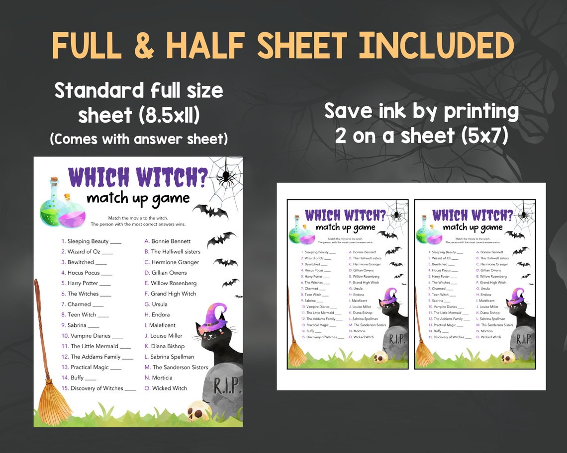 Which Witch Matching Game Halloween Trivia Game Printable - Etsy