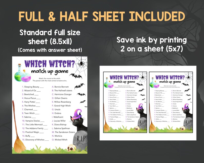 Which Witch Matching Game Halloween Trivia Game Printable - Etsy