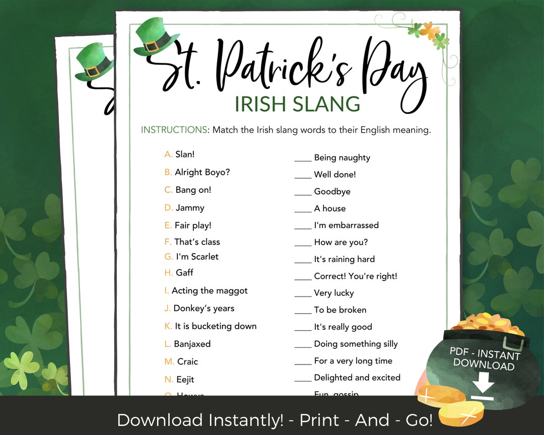 St Patricks Day Game Irish Slang St Paddys Day Printable Game - Etsy