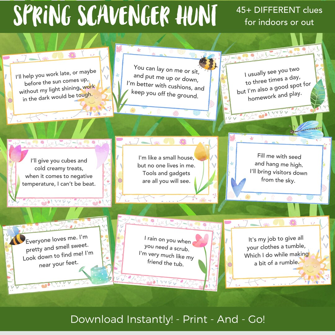 Spring Scavenger Hunt for Kids, Printable Nature Treasure Hunt, Indoor ...