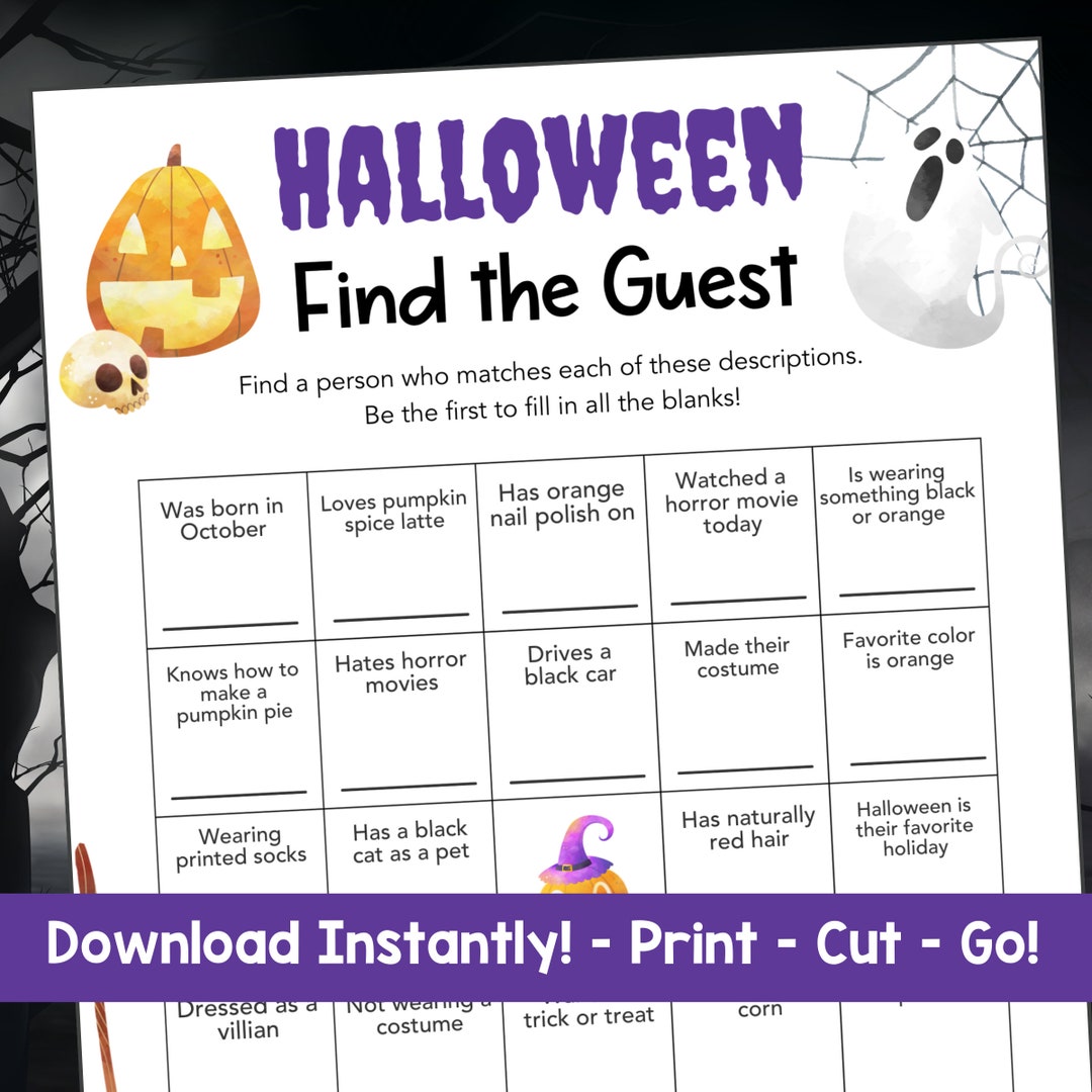 Find the Guest Bingo Halloween Printable, Halloween Party Games for ...