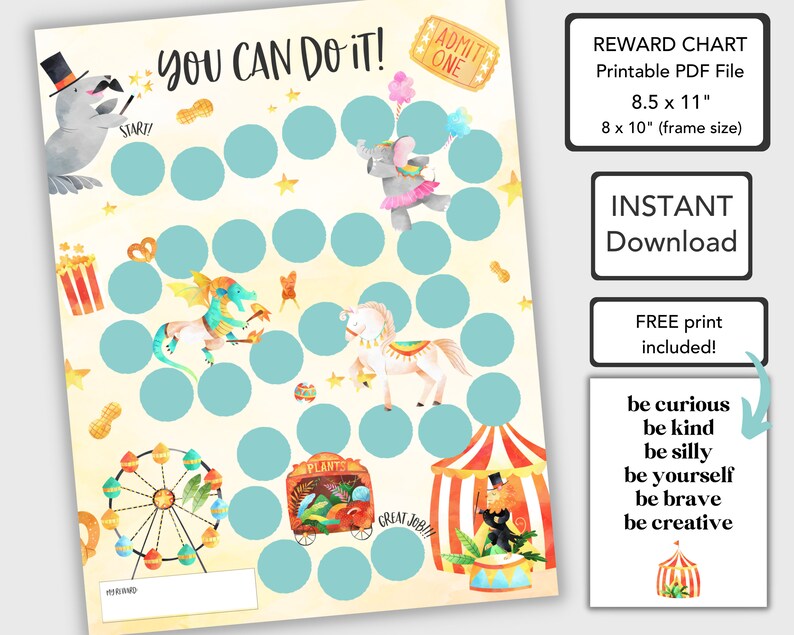 Circus Printable Reward Chart Good Behavior Chart for Kids - Etsy