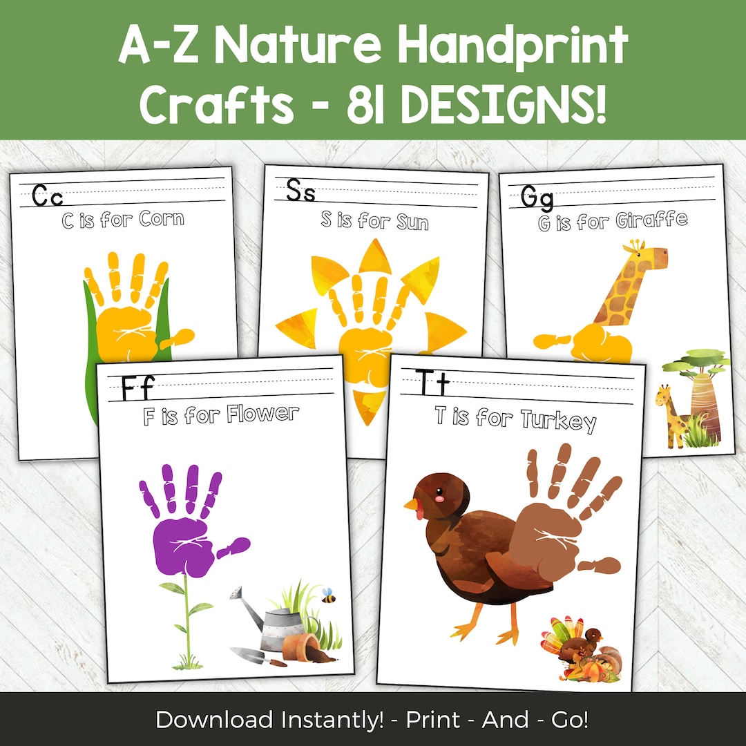 A-Z Nature Handprint Art Bundle, Printable Handprint Craft ABC Book ...