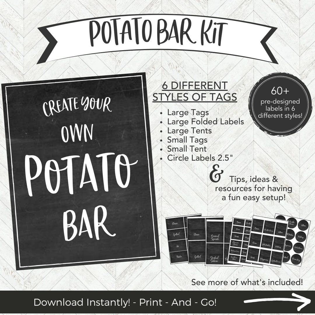 Potato Bar Kit, Potato Bar Sign for Christmas, Wedding, Birthday, Baby ...