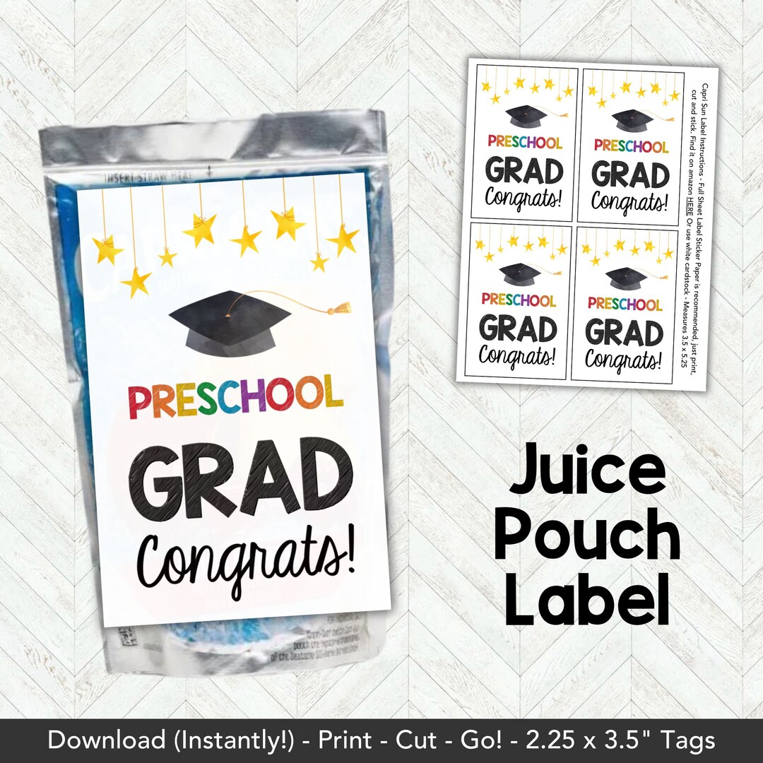 Preschool Graduation Gift, Juice Pouch Label and Tag, Prek Graduation ...