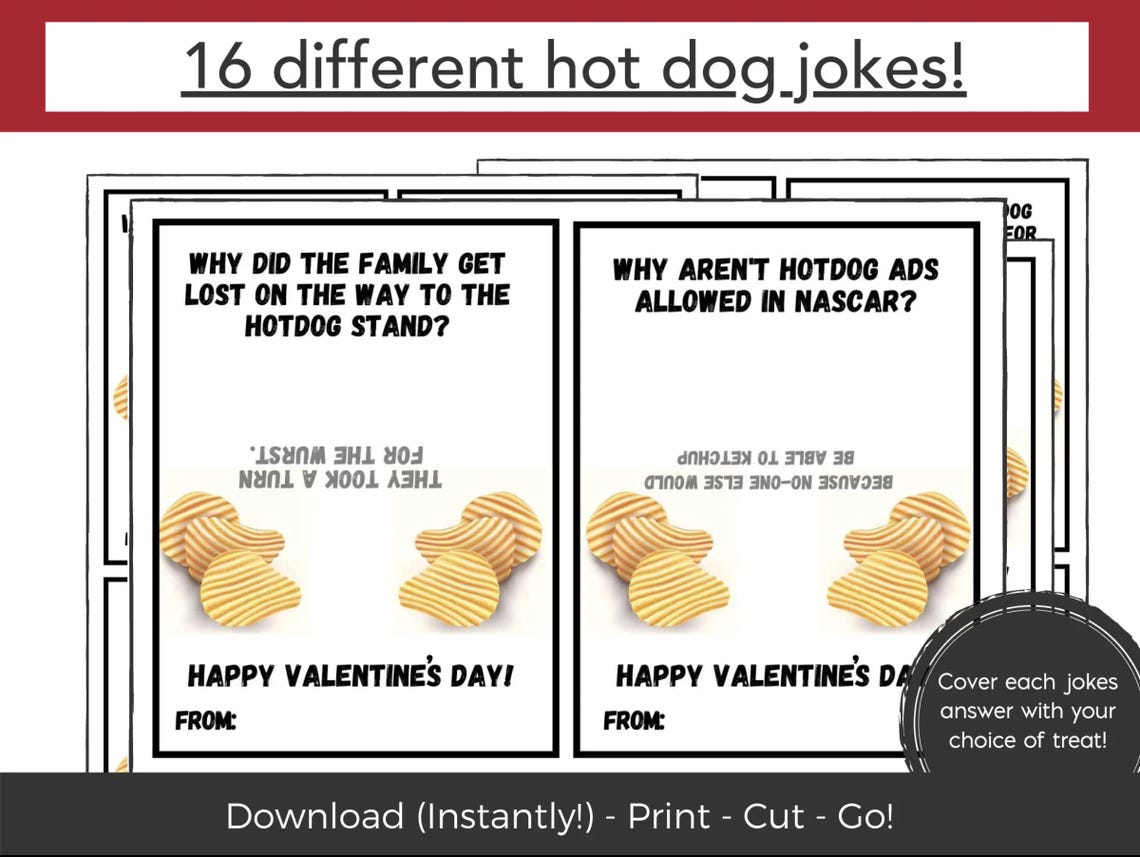 Hot Dog Valentine Card, Valentine Printable Kids Valentine, Funny ...