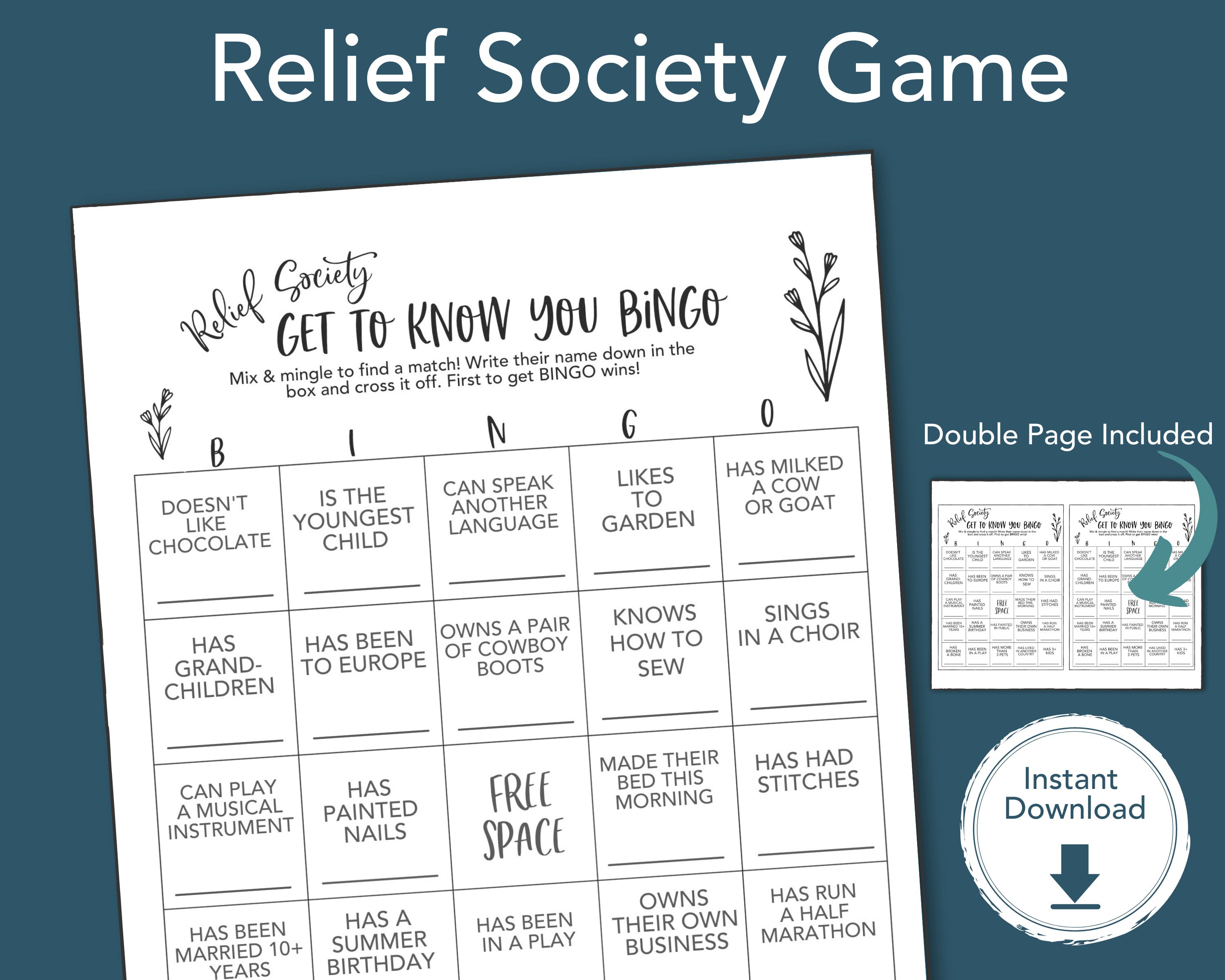 RELIEF SOCIETY Activity Game Activity Printable Bingo Get to - Etsy