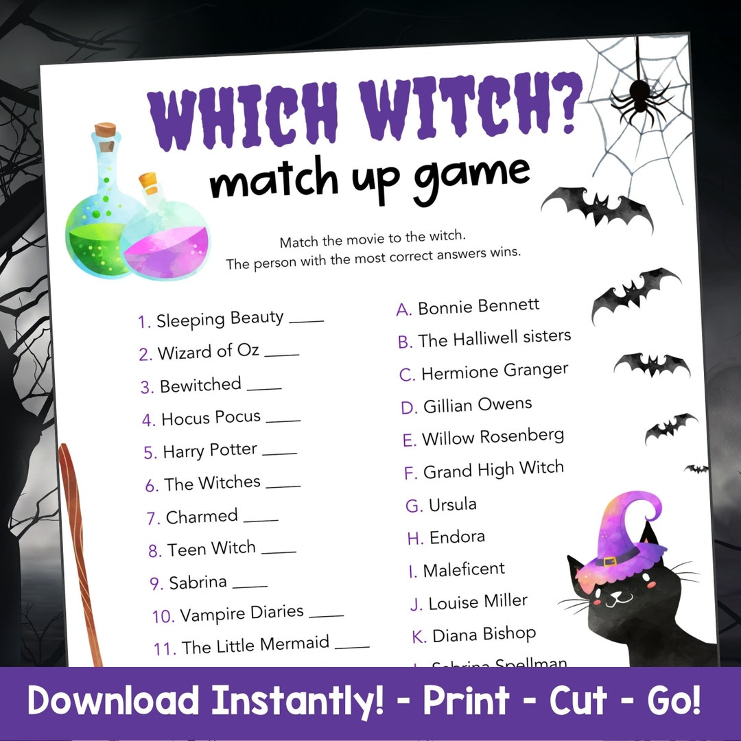 Which Witch Matching Game, Halloween Trivia Game Printable, Halloween ...