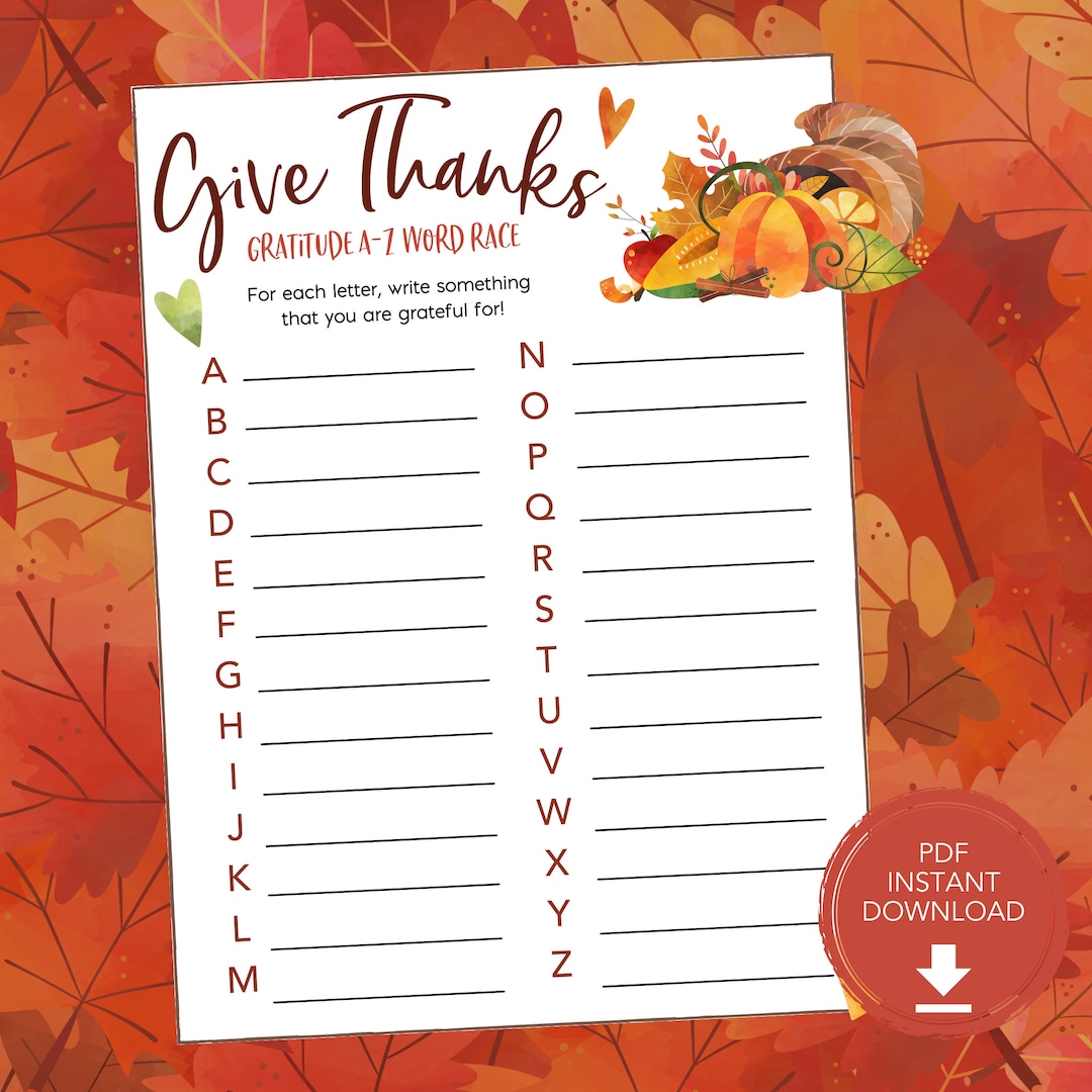 Gratitude Thanksgiving Game for Kids and Adult Parties Instant Download ...