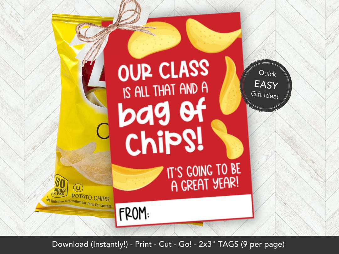 Back to School Chips Gift Tag Printable, Student Welcome Favor Tag, All ...