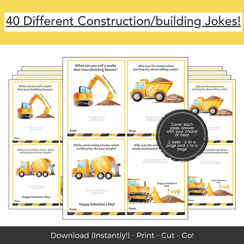 Construction Printable Valentine Cards for Kids, Kids Valentines Cards ...