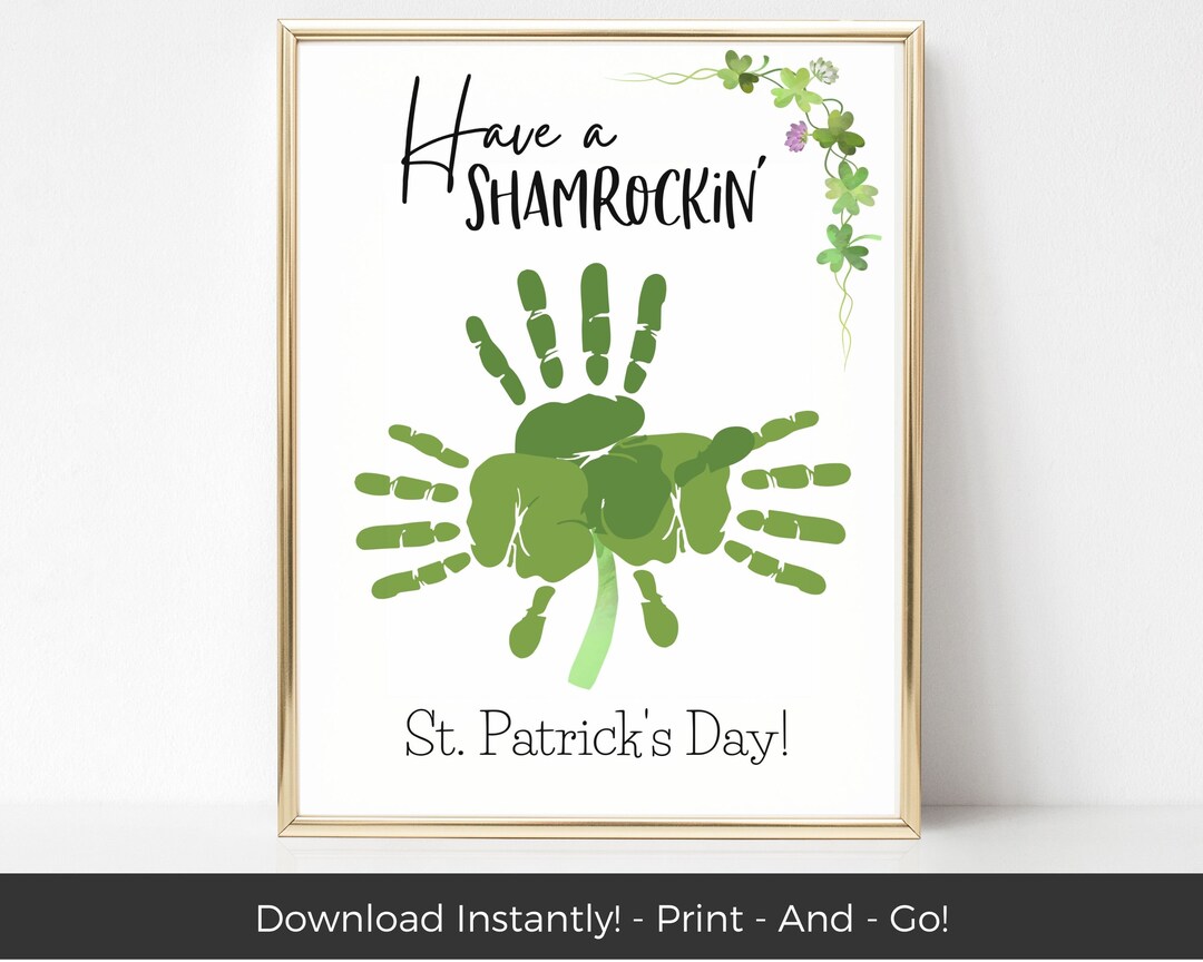 Printable St Patricks Day Craft, Shamrock Handprint Crafts, Holiday ...