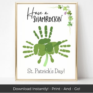 Printable St Patricks Day Craft, Shamrock Handprint Crafts, Holiday ...