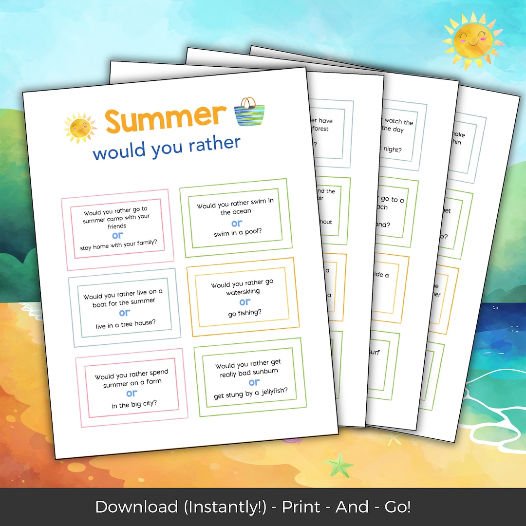 Summer Would You Rather Game for Kids, Printable Kids Activity ...