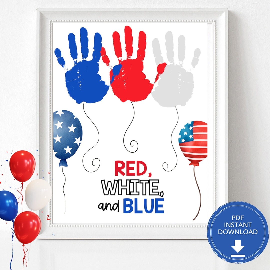 Red White & Blue 4th of July Handprint Art, Fourth of July Handprint ...