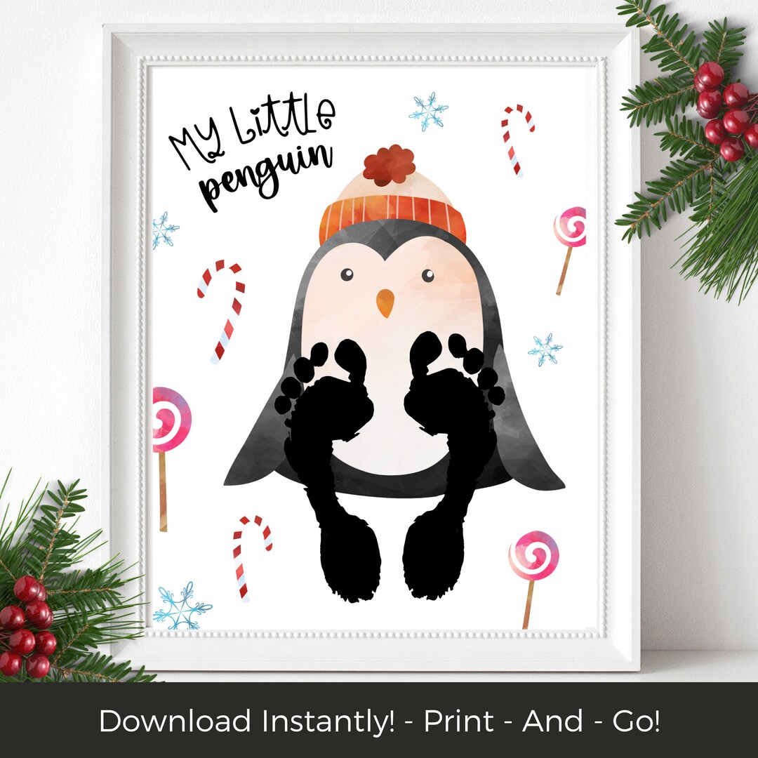 Penguin Footprint Kids Christmas Craft, Baby's First Christmas, Toddler ...