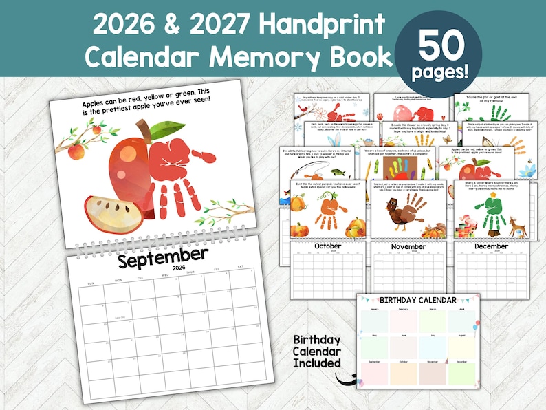 Handprint Calendar 2026 2027, Preschool Handprint Art Printable, 1st ...