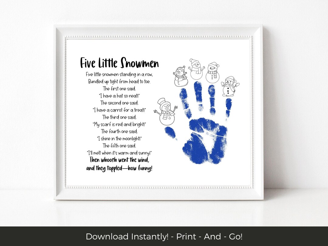 Five Little Snowmen Handprint Craft Printable, Winter Poem Activity for ...
