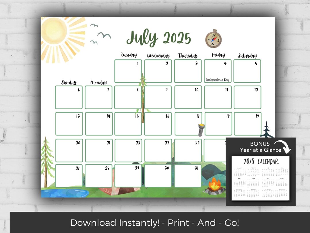 July 2025 Calendar, Kids Calendar Printable, Calendar 2025, Monthly ...