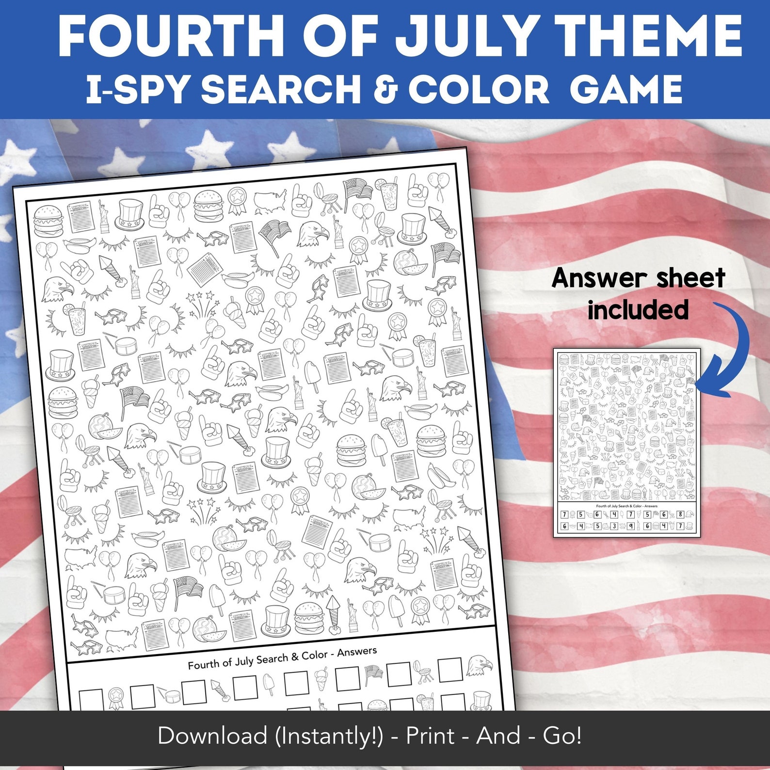 Fourth of July I Spy Kids Activity, I Spy Coloring Page Worksheet , 4th ...